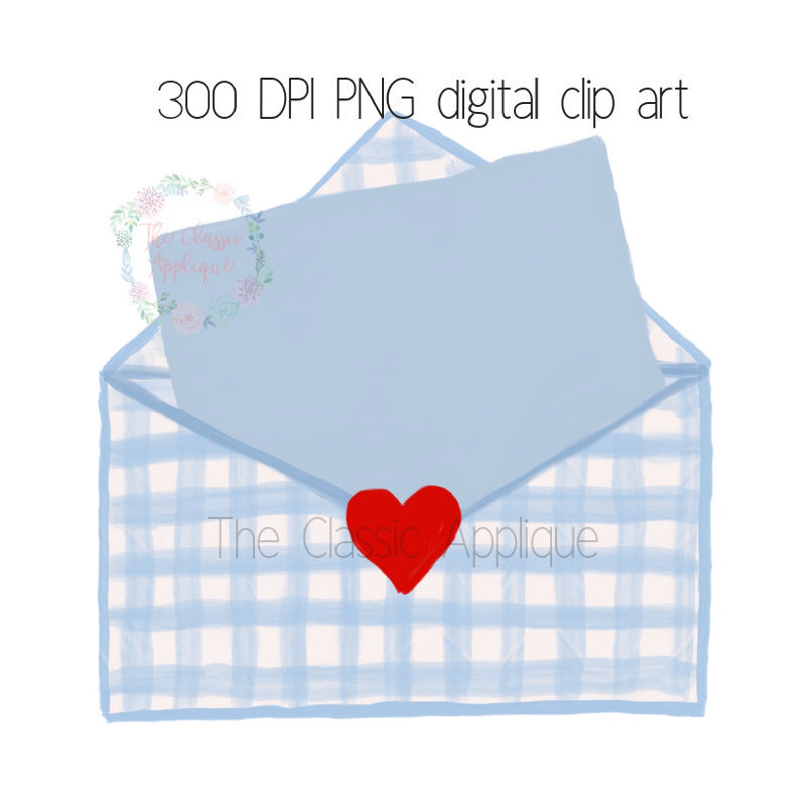 Envelope With Note and Heart Blue Watercolor PNG Printable | Etsy