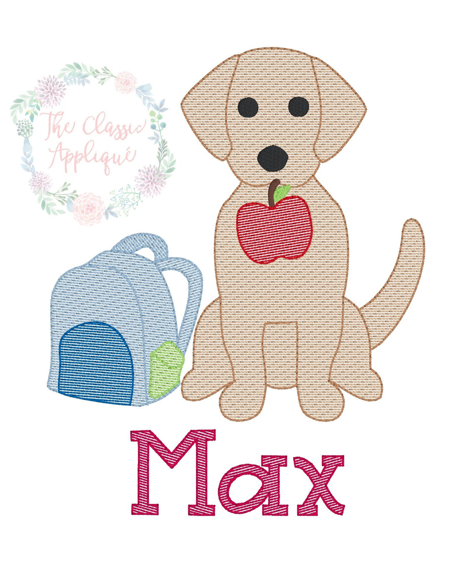 Back to School Lab Puppy Dog With Apple and Back Pack Sketch Fill ...