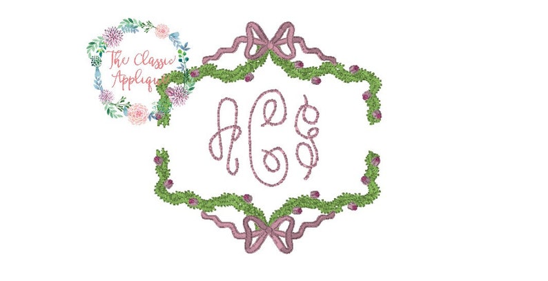 Floral Swag With Bow Monogram Frame Machine Embroidery Design - Etsy