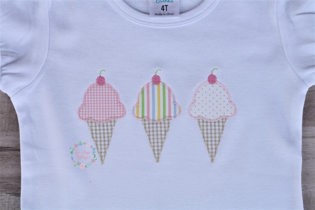 Summer Ice Cream Cone Trio With Cherry Zig Zag Applique Machine ...