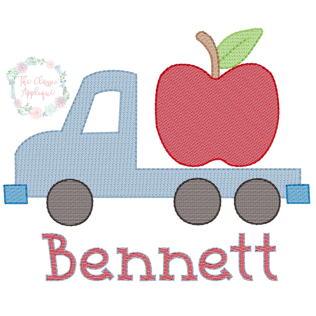 Back to School Flatbed Truck With Apple Sketch Fill, Light Fill, Quick ...