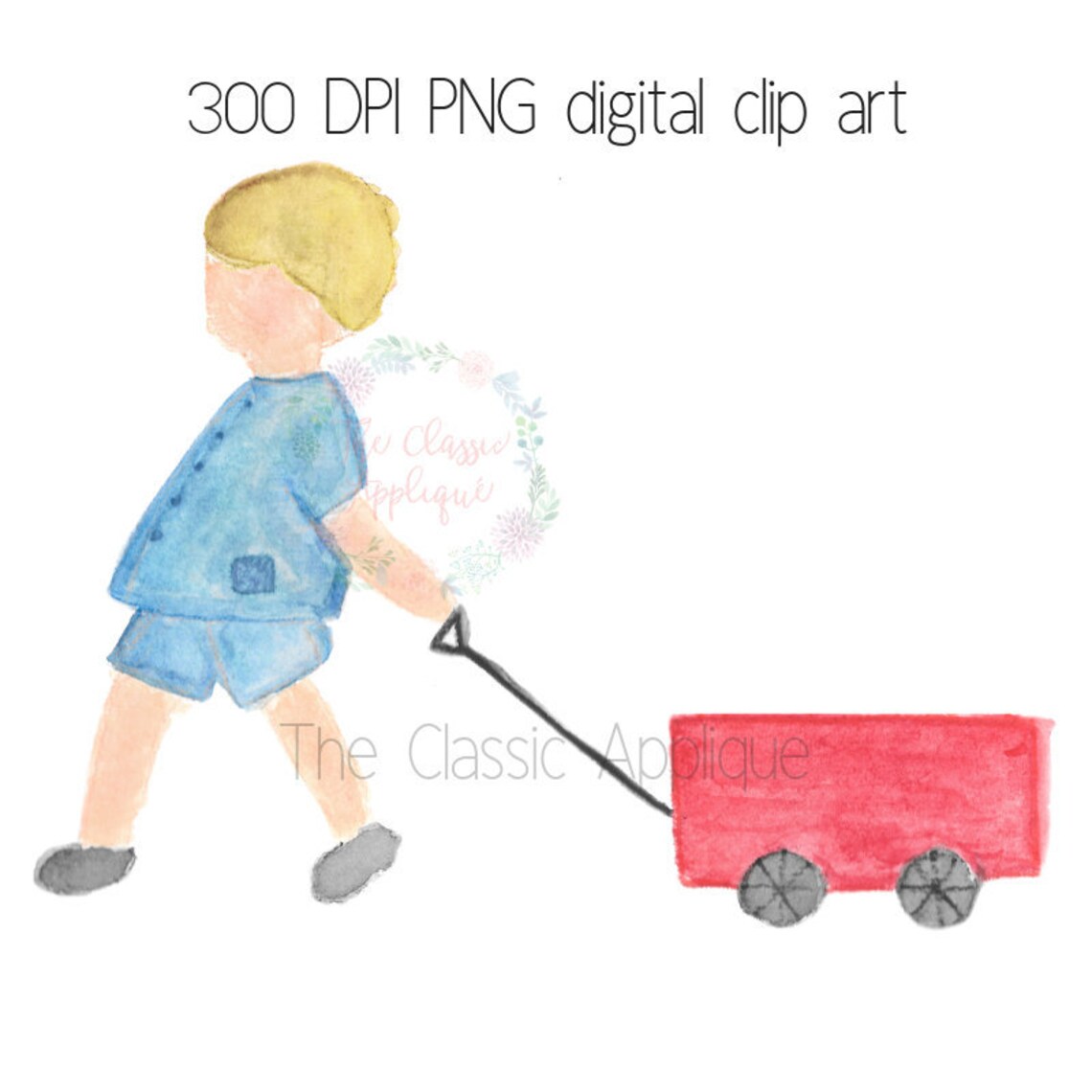 Little Boy Pulling Red Wagon Watercolor PNG Clip Art Printable - Etsy