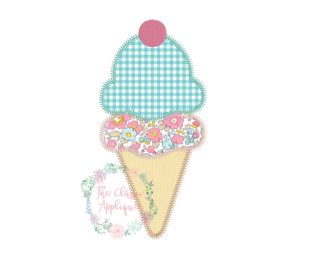 Summer Ice Cream Cone Vintage Zig Zag Applique Machine Embroidery ...