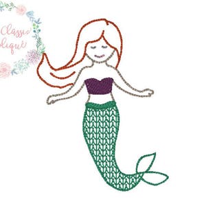 Mermaid Vintage Stitch, Quick Stitch, Sketch Embroidery Design File ...