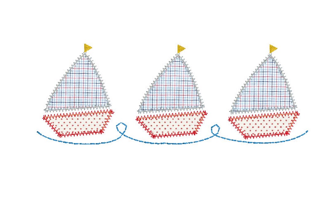 Sailboat on Vintage Stitch Wave Zigzag Applique and Sketch Fill ...