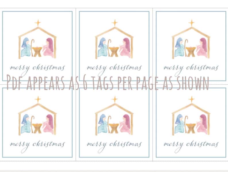 Set of 6 Christmas Gift Holiday Tag With Watercolor Nativity - Etsy