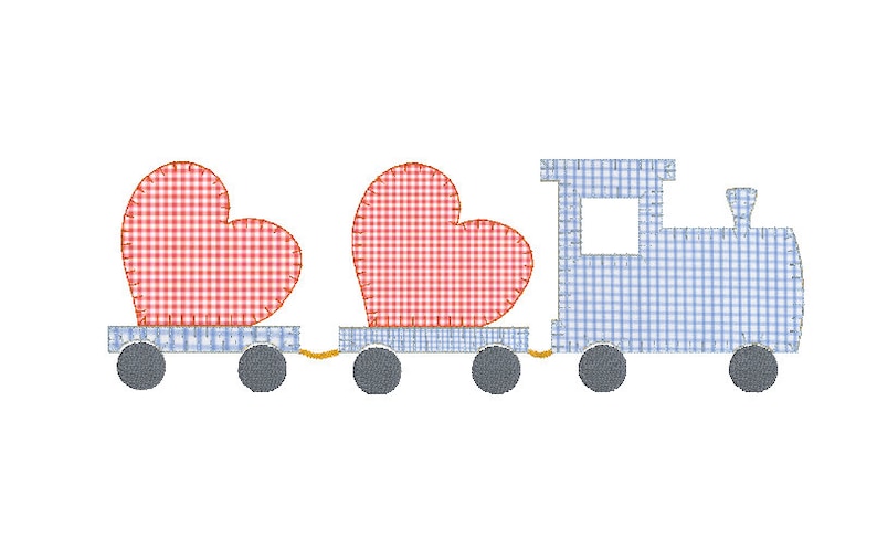 Valentine's Train With Hearts Blanket Stitch Applique Embroidery Design ...