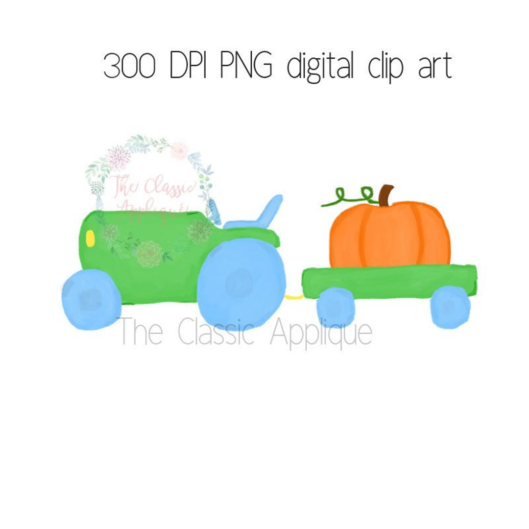 Fall Autumn Tractor Pulling Pumpkin Watercolor PNG Printable Digital ...