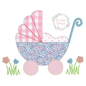 Baby Carriage, Pram With Flowers, Bean Stitch, Vintage Applique Machine ...