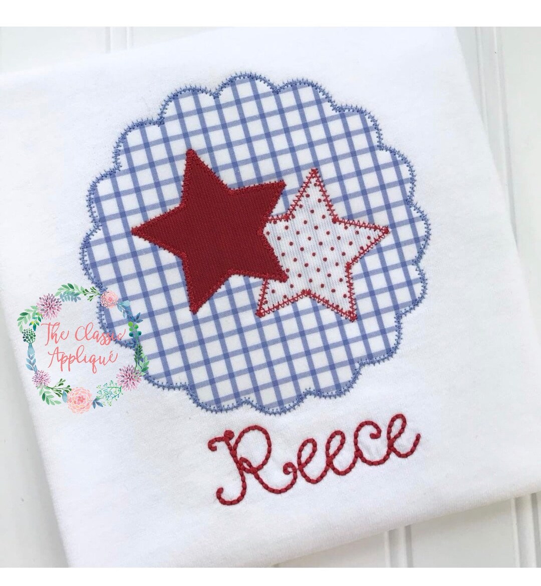 Patriotic Scallop Patch With Two Stars Zig Zag Applique Machine ...