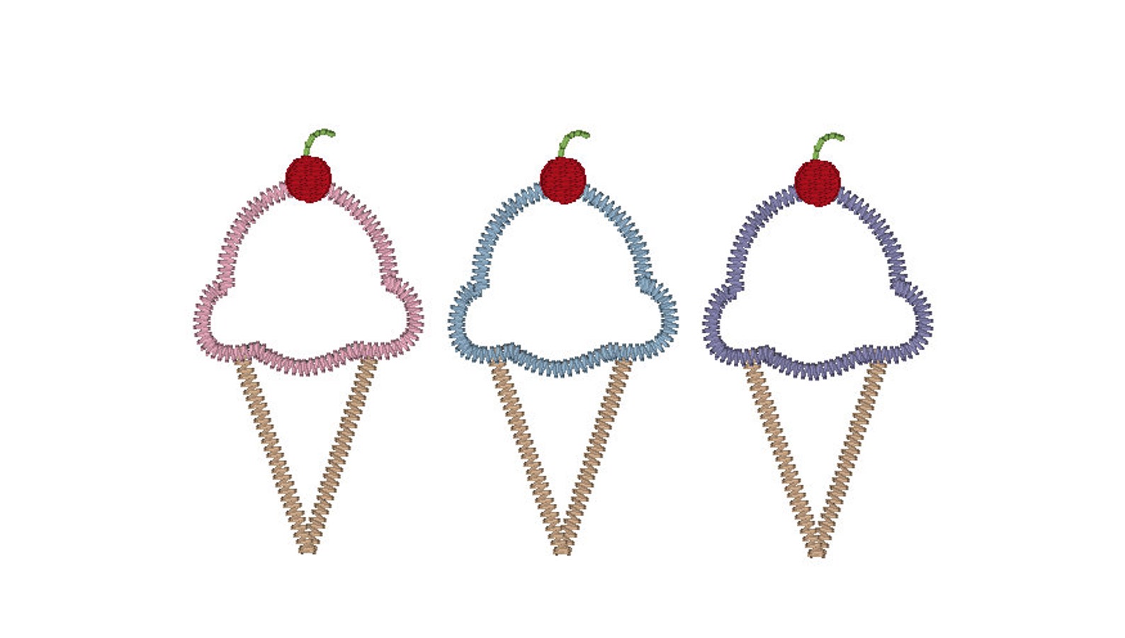 Summer Ice Cream Cone Trio With Cherry Zig Zag Applique Machine ...
