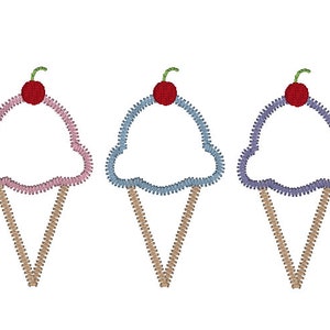 Summer Ice Cream Cone Trio With Cherry Zig Zag Applique Machine ...