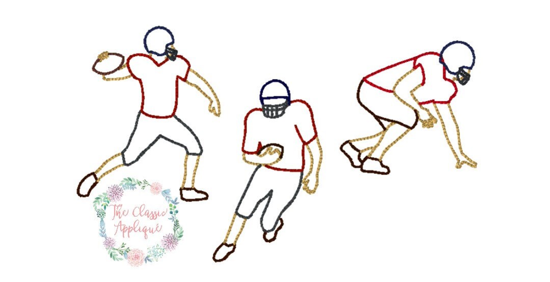 Football Players Trio Vintage Stitch, Quick Stitch Sketch Machine ...