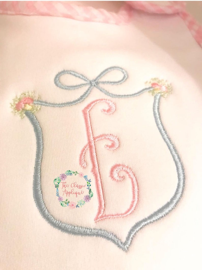 Ribbon and Bow Floral Crest Monogram Frame Machine Embroidery - Etsy