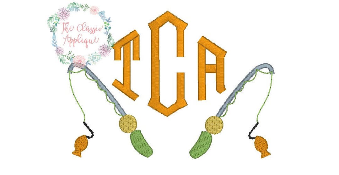 Single Mini Fill Stitch Fishing Pole With Fish Machine Embroidery ...