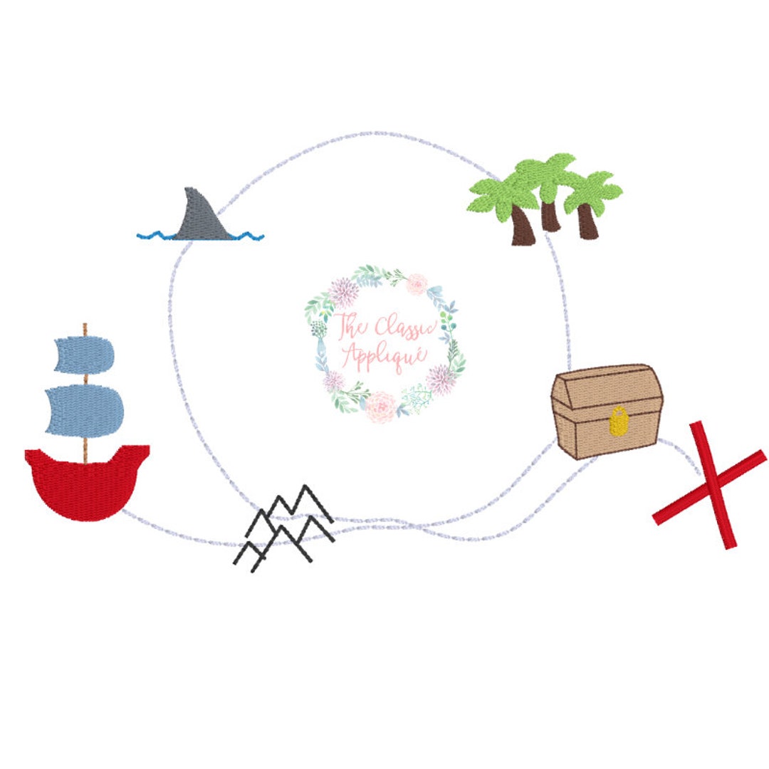 Summer, Pirate, Treasure Map Monogram Frame With Mini Fill Stitch ...