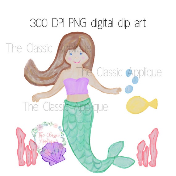 Mermaid Brunette PNG Printable Digital Clip Art File for | Etsy
