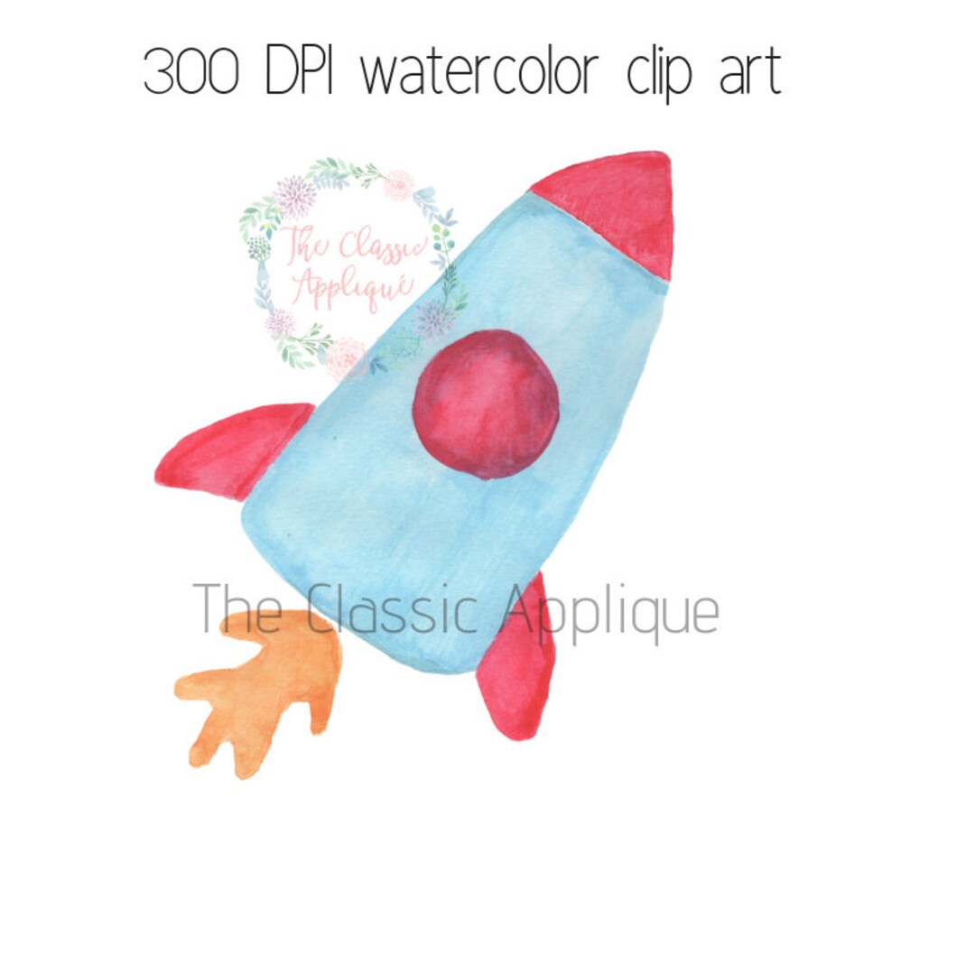 Rocketship Spaceship Watercolor PNG Digital Download Clip Art Graphic ...