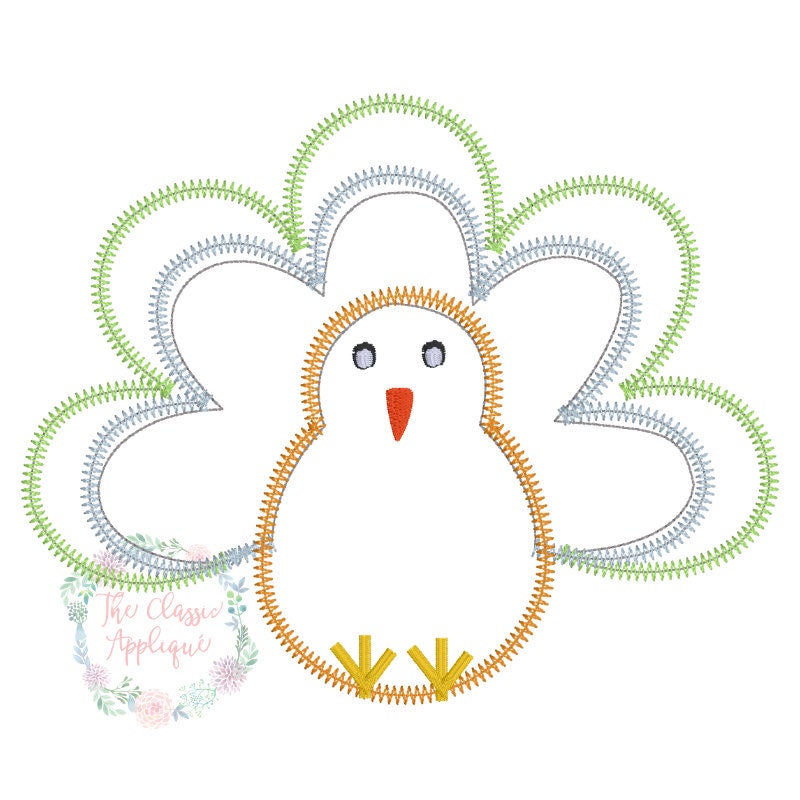 Thanksgiving Turkey Zig Zag Applique Machine Embroidery Design | Etsy