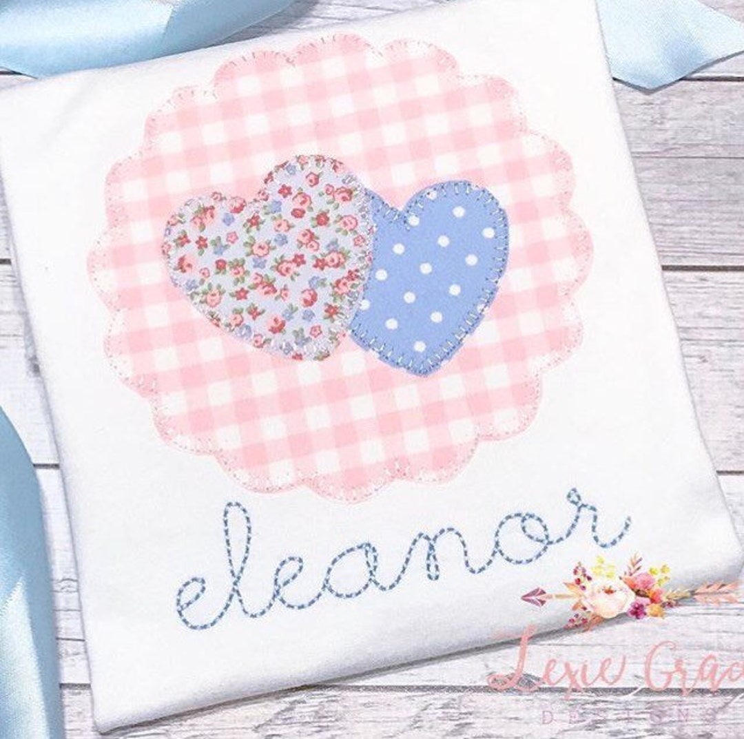 Scallop Patch With Hearts Blanket Stitch Applique Embroidery Design ...