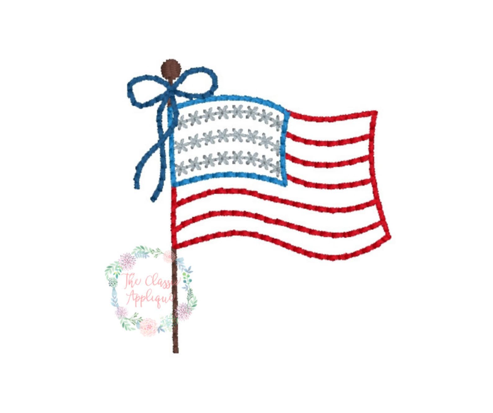 Single Mini Patriotic American Flag With Bow Vintage Stitch, Quick ...