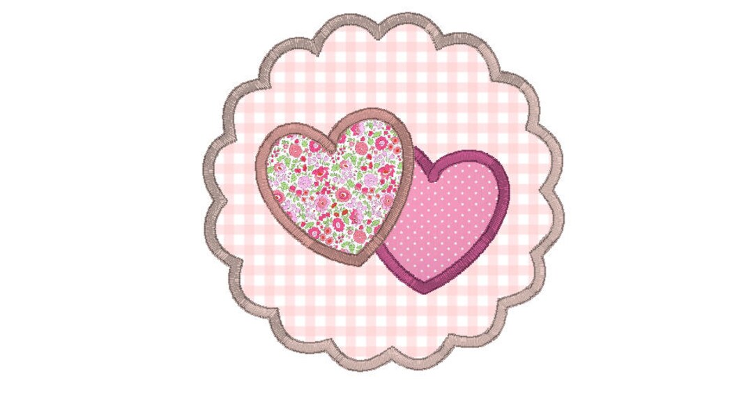 Scallop Patch With Hearts Valentine's Day Satin Applique Embroidery ...