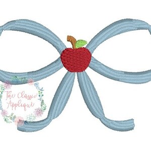 Back to School Bow With Apple Mini Embroidery Design - Etsy