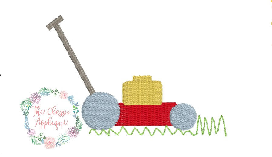 Mini Fill Stitch Lawn Mower With Vintage Stitch Grass Detail Embroidery ...