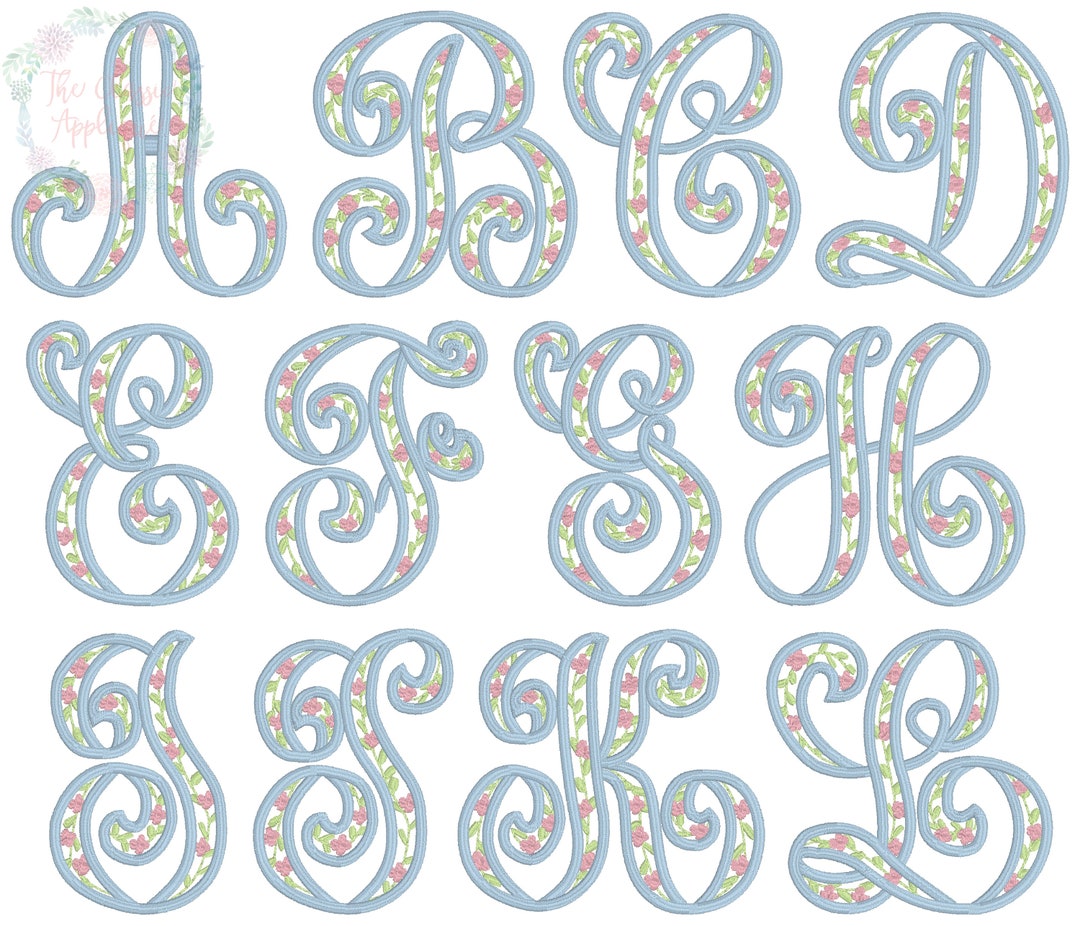 The Sarah Floral Satin Stitch Vintage Style Monogram Font Machine ...