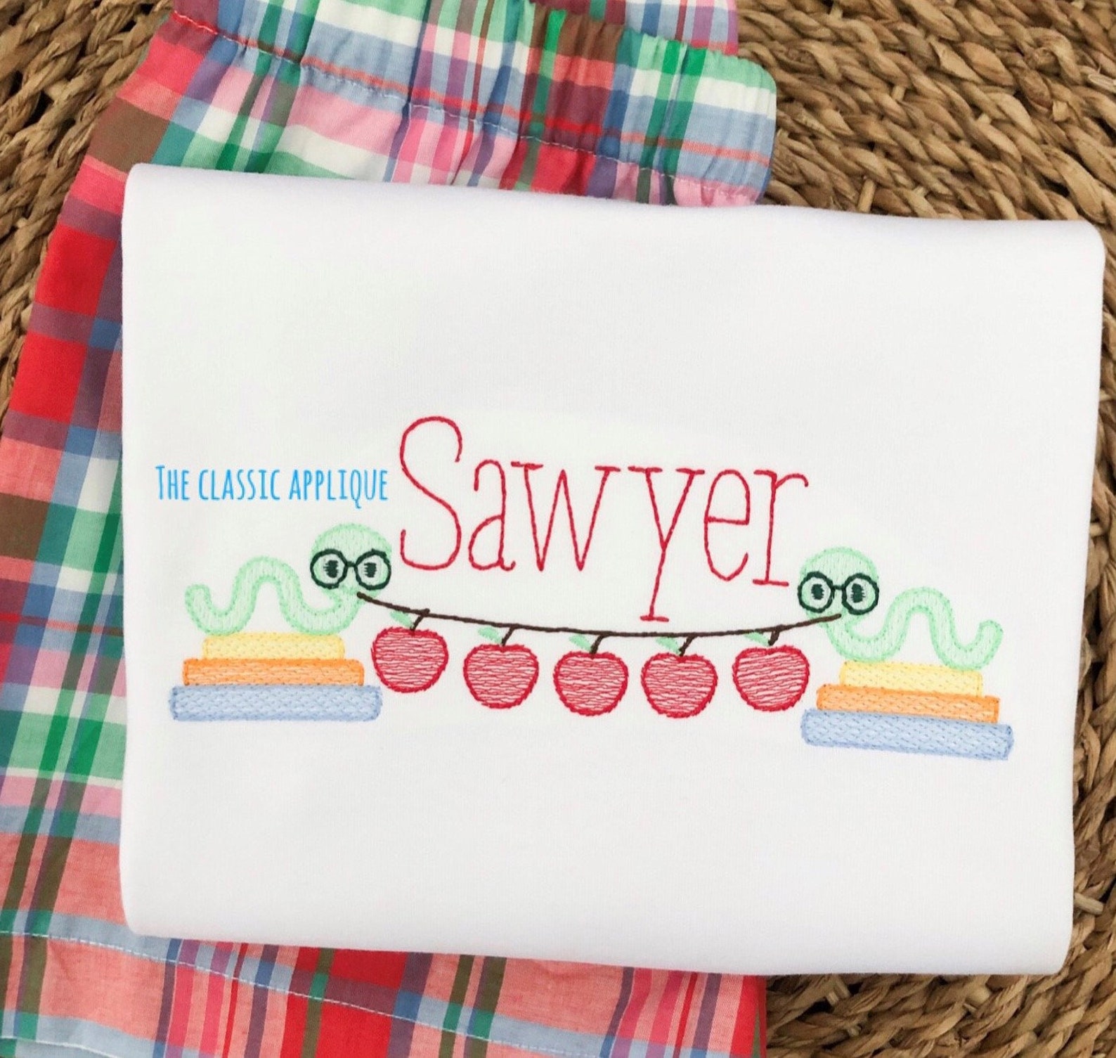 Back to School Bookworms Holding Apples Monogram Frame Bunting Sketch ...