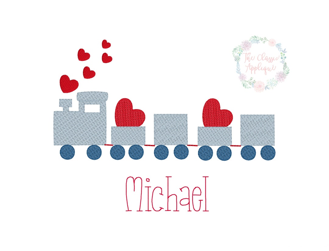 Valentine's Day Train With Hearts Sketch Fill, Light Fill, Quick Stitch ...