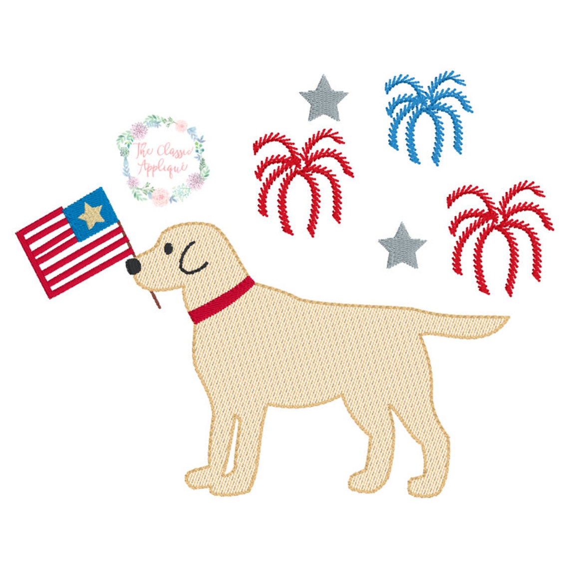 Lab Puppy Dog Holding American Flag With Fireworks Patriotic | Etsy