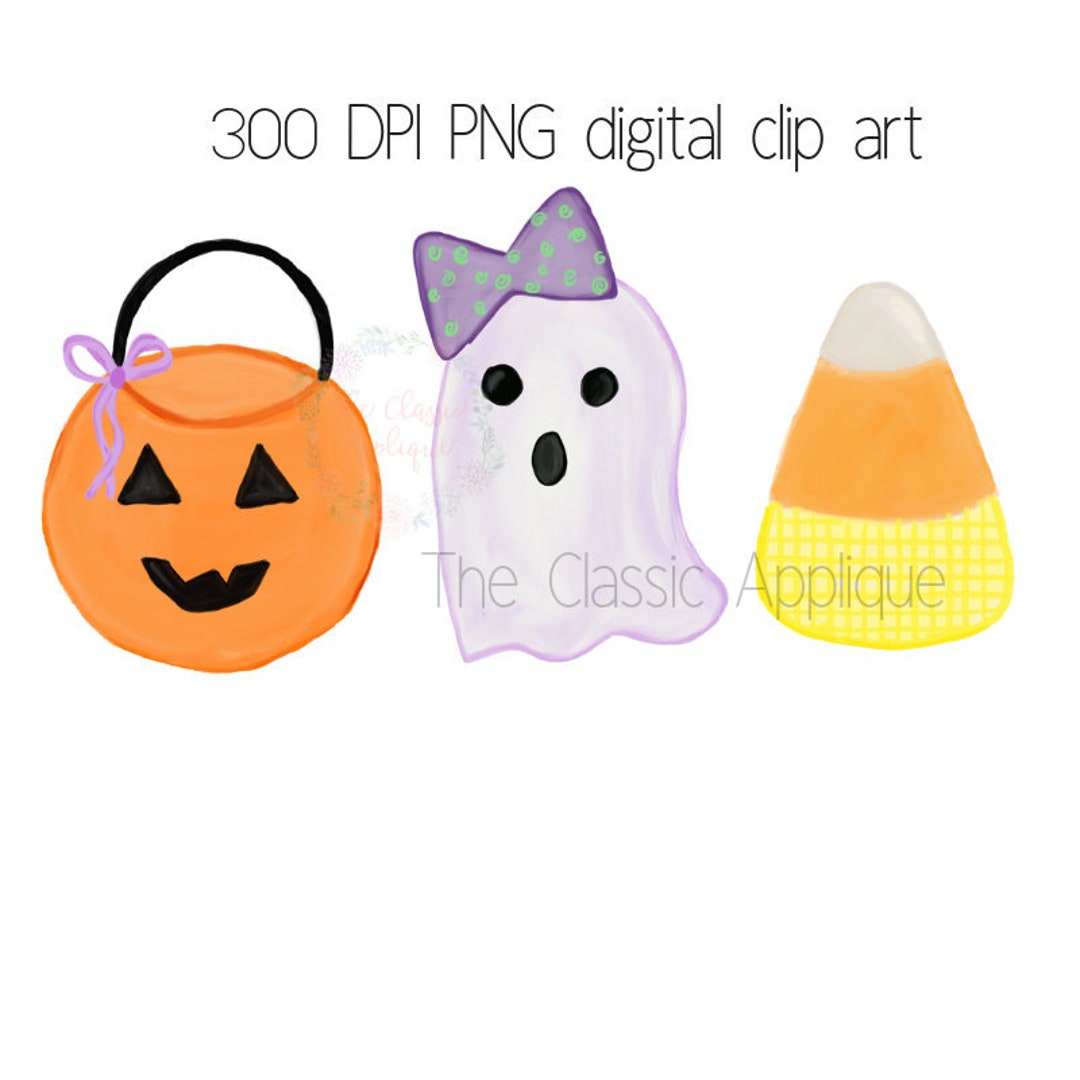 Halloween Jack O Lantern Bucket, Ghost With Bow, Candy Corn Watercolor ...