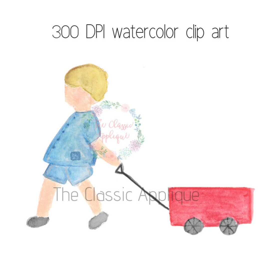 Boy Pulling Red Wagon Watercolor PNG Digital Clip Art, Little Boy Clip ...