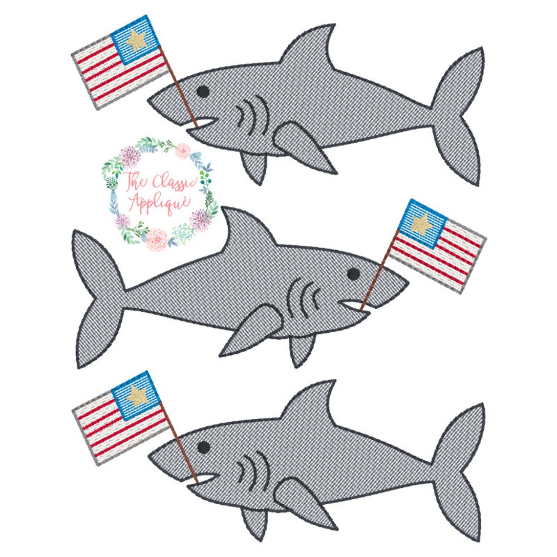 Patriotic Sharks With American Flags Sketch Fill Light Fill - Etsy