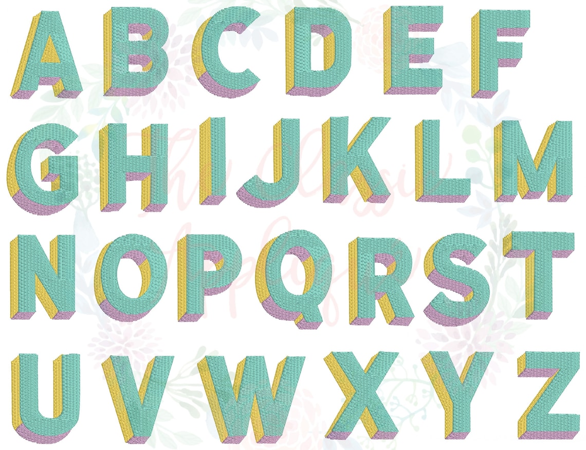 Three Color Block Print Fill Stitch Machine Embroidery Font by - Etsy