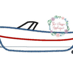 Lake Speed Boat on Vintage Stitch Water for Summer Zig Zag Applique ...