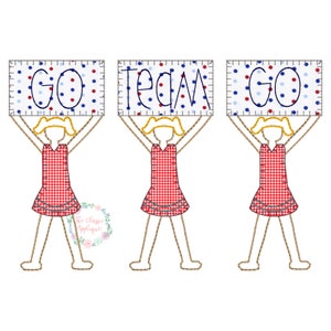 Vintage Stitch Cheerleaders Trio Holding Blanket Stitch Applique Blank ...
