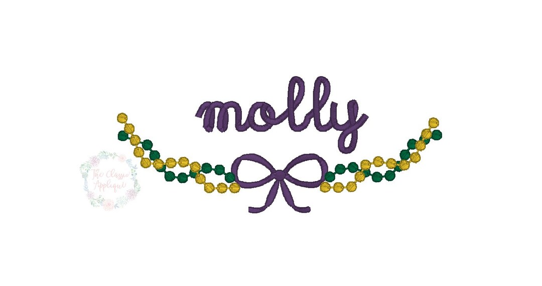 Mardi Gras Bow and Beads Monogram Name Frame Machine Embroidery Design ...