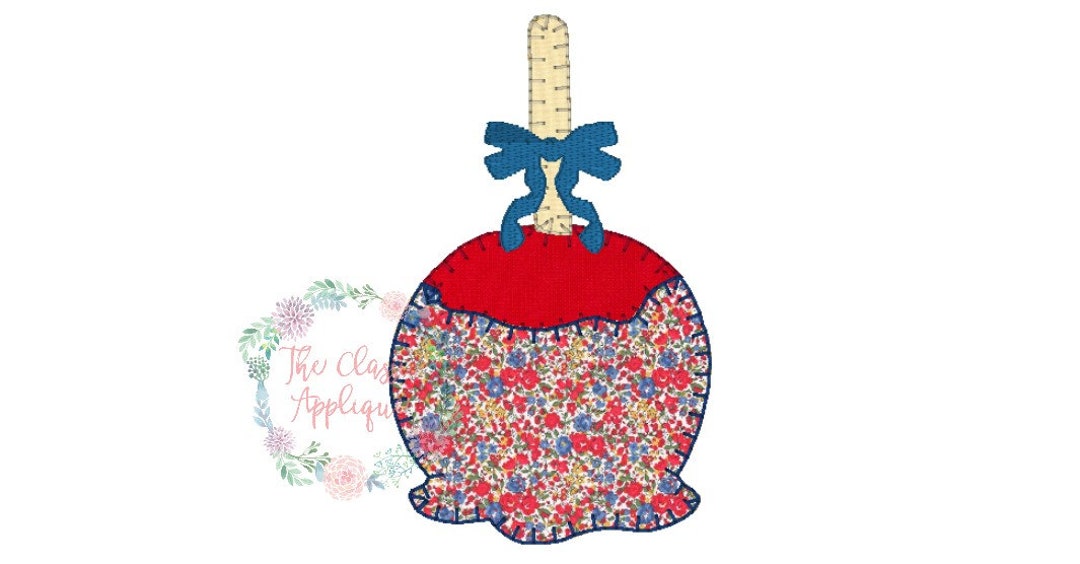 Fall Girl Candy Apple With Bow Blanket Stitch, Vintage Style Applique ...