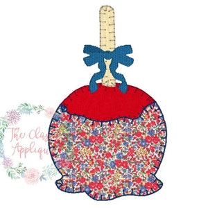 Fall Girl Candy Apple With Bow Blanket Stitch, Vintage Style Applique ...
