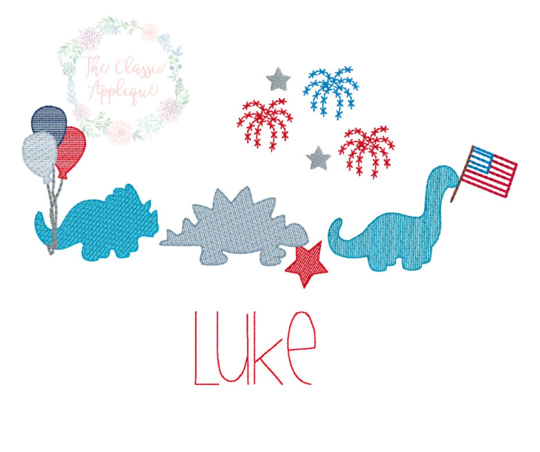Patriotic Fourth of July Boy Dinosaurs With Fireworks Sketch Fill ...
