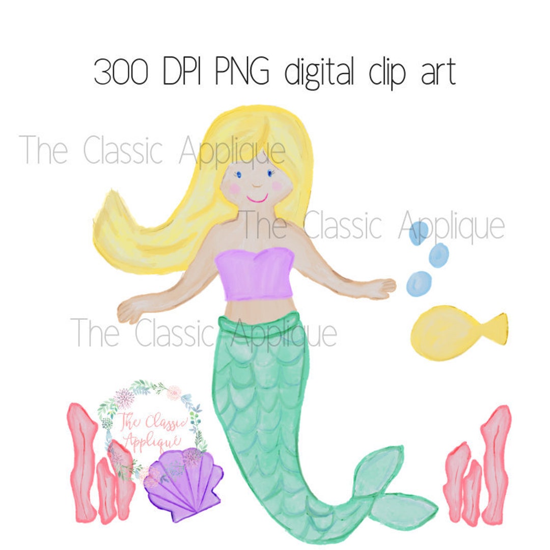 Mermaid Blonde Watercolor PNG Digital Clip Art File for Sublimation ...