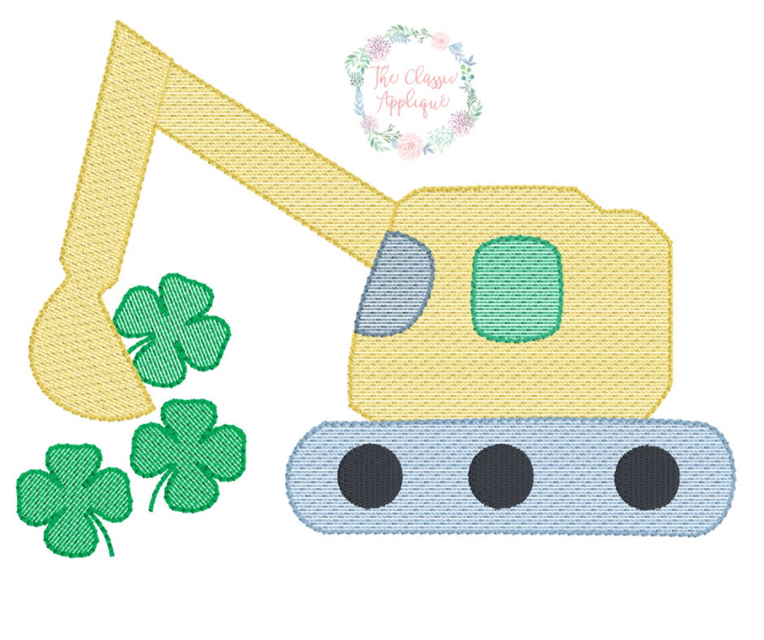 St. Patrick's Day Construction Excavator Scooping Shamrock Clovers ...