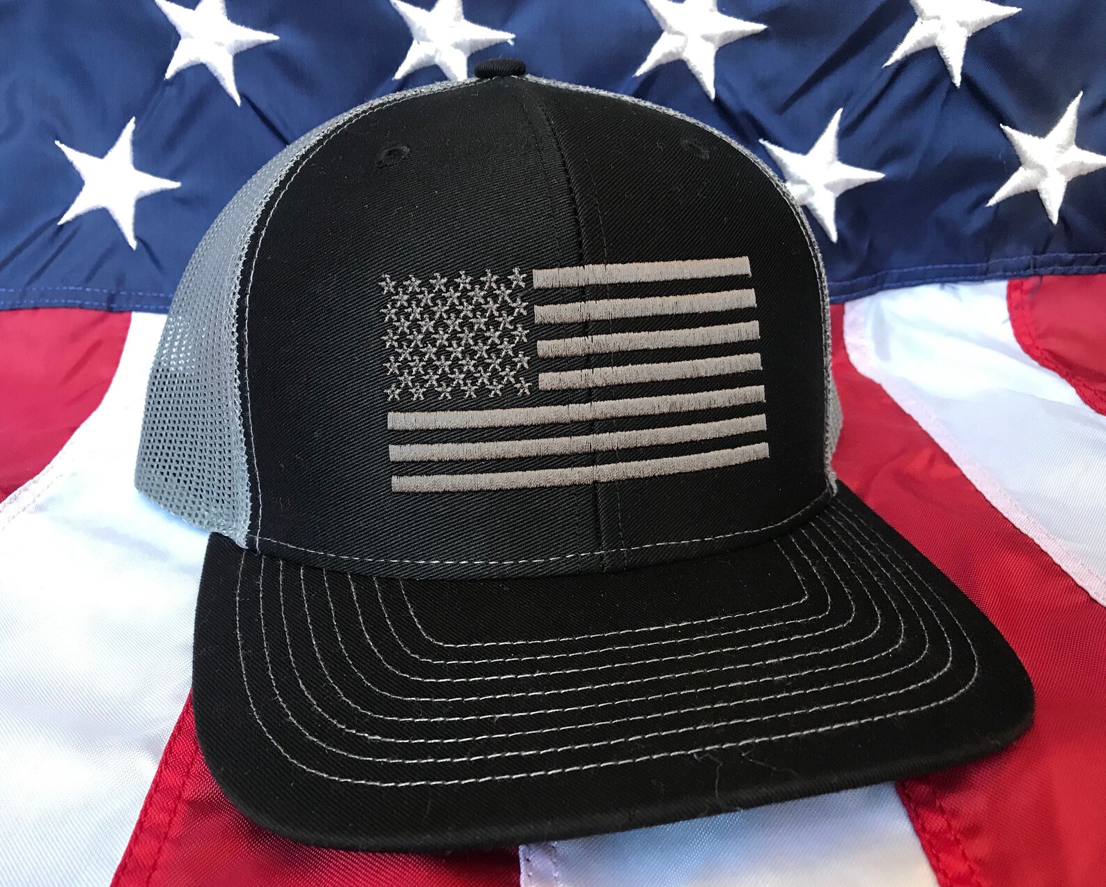 American Flag Embroidered Hat, Charcoal Grey American Flag Hat ...