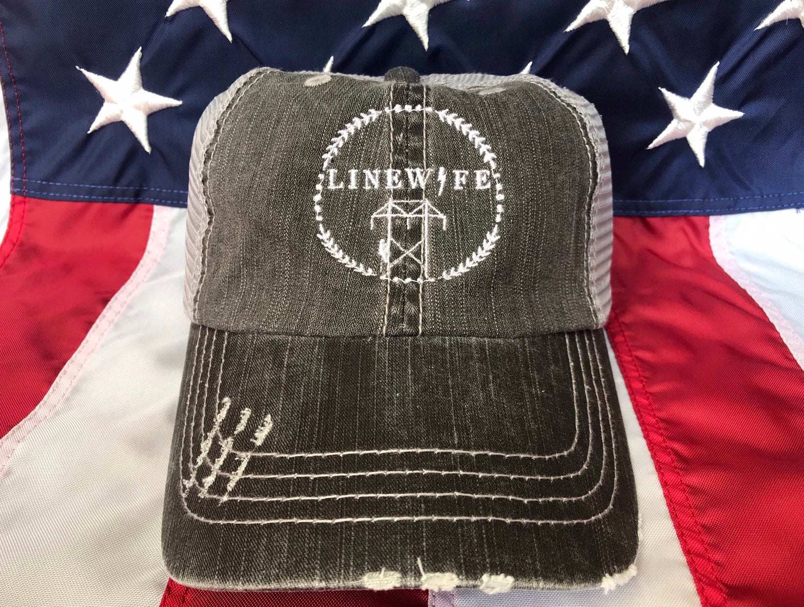 Any colors, LineWife frayed patch embroidered hat, lineman wife ...