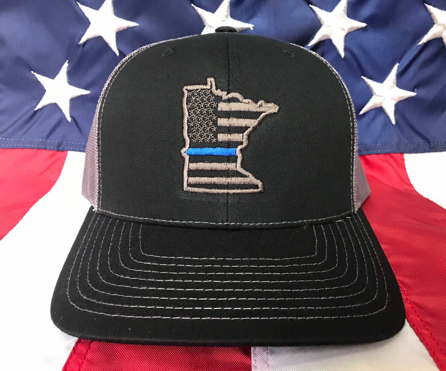 Thin blie line American flag state of MN police officer embroidered cap ...