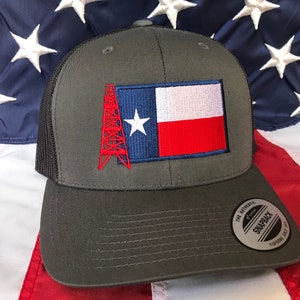 Texas Oilfield Flag Embroidered Hat, Oil Rig Baseball Cap, Roughneck ...