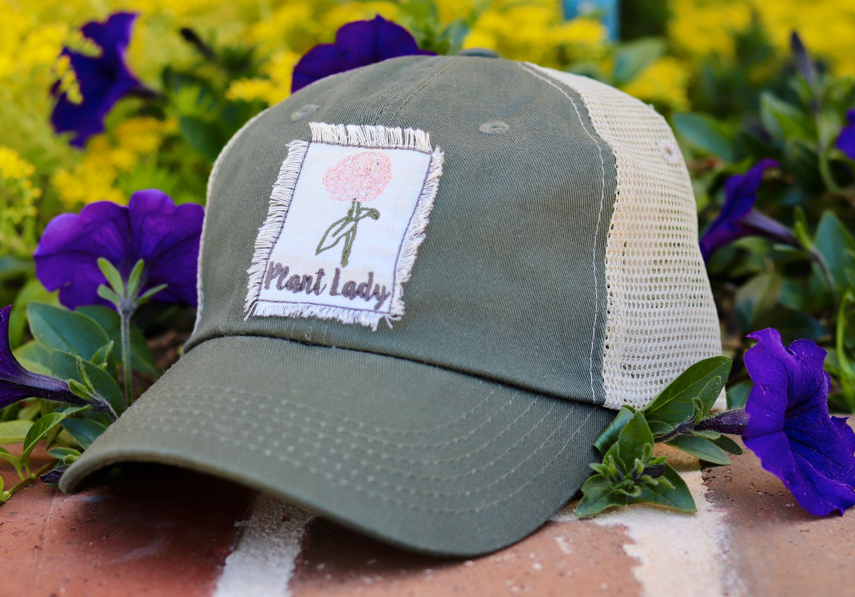 Plant lady patch hat, olive green hat, plant lady embroidered hat ...