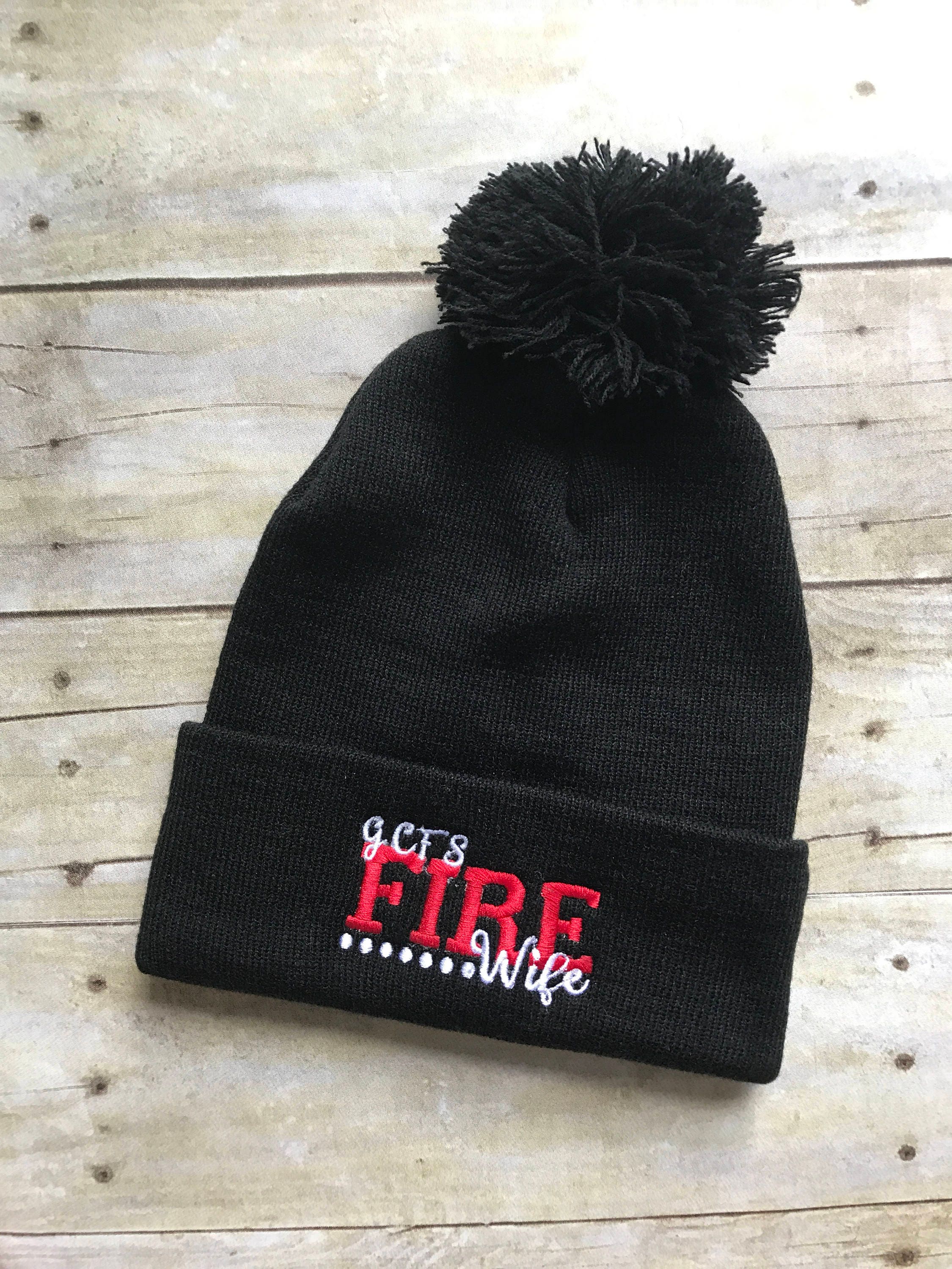 Custon Fire Wife beanie, fire cap, Firefighter embroidered red line ...